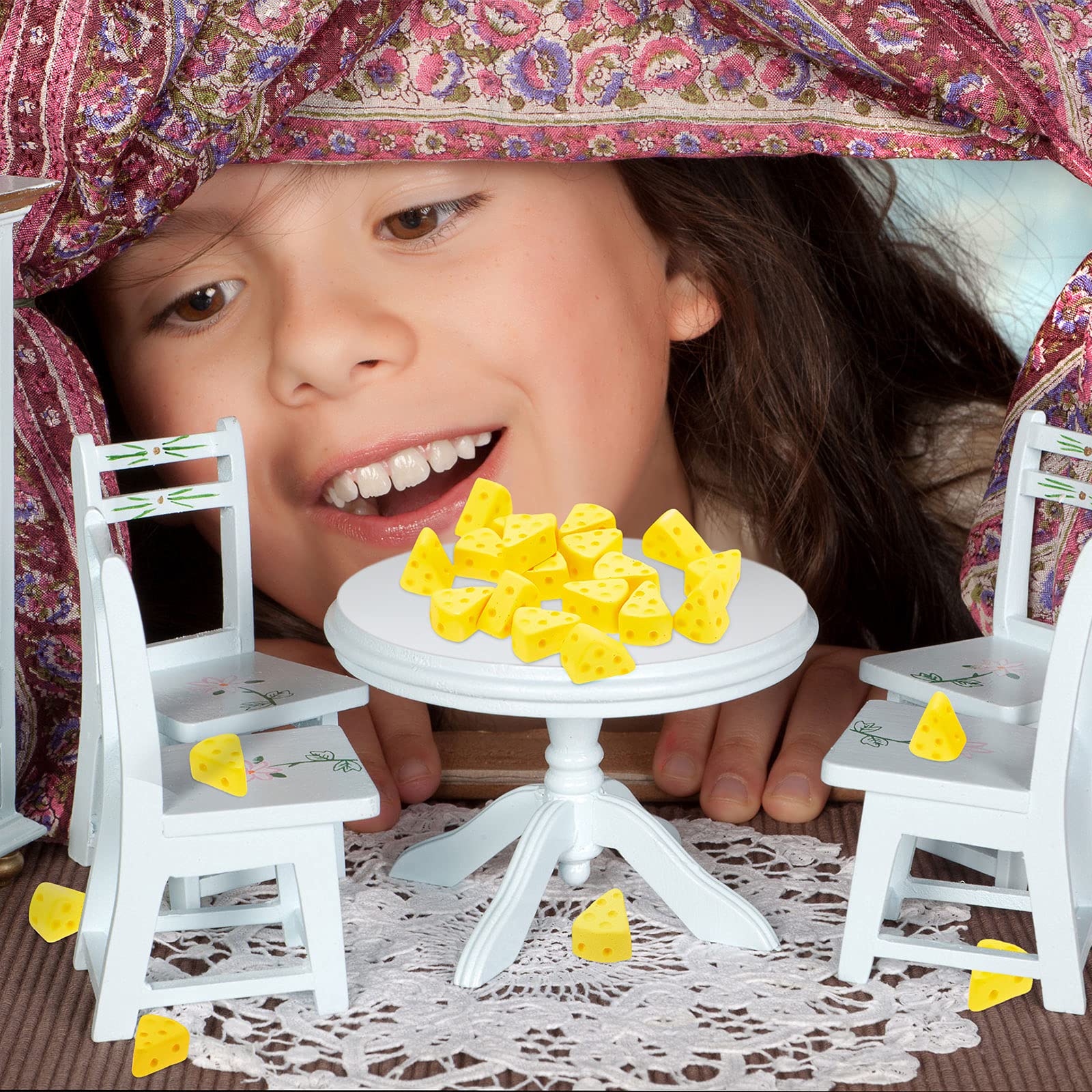 Gejoy 50 Pieces Miniatures Food Cheese Toy Christmas Decoration Mini Fake Cheese for Dollhouse Accessories Models Mini Resin Simulation Cheese for Kitchen Decoration DIY Accessory
