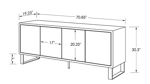 Zuri Furniture Modern Neve Sideboard in White High Gloss Lacquer with Polished Stainless Steel Legs