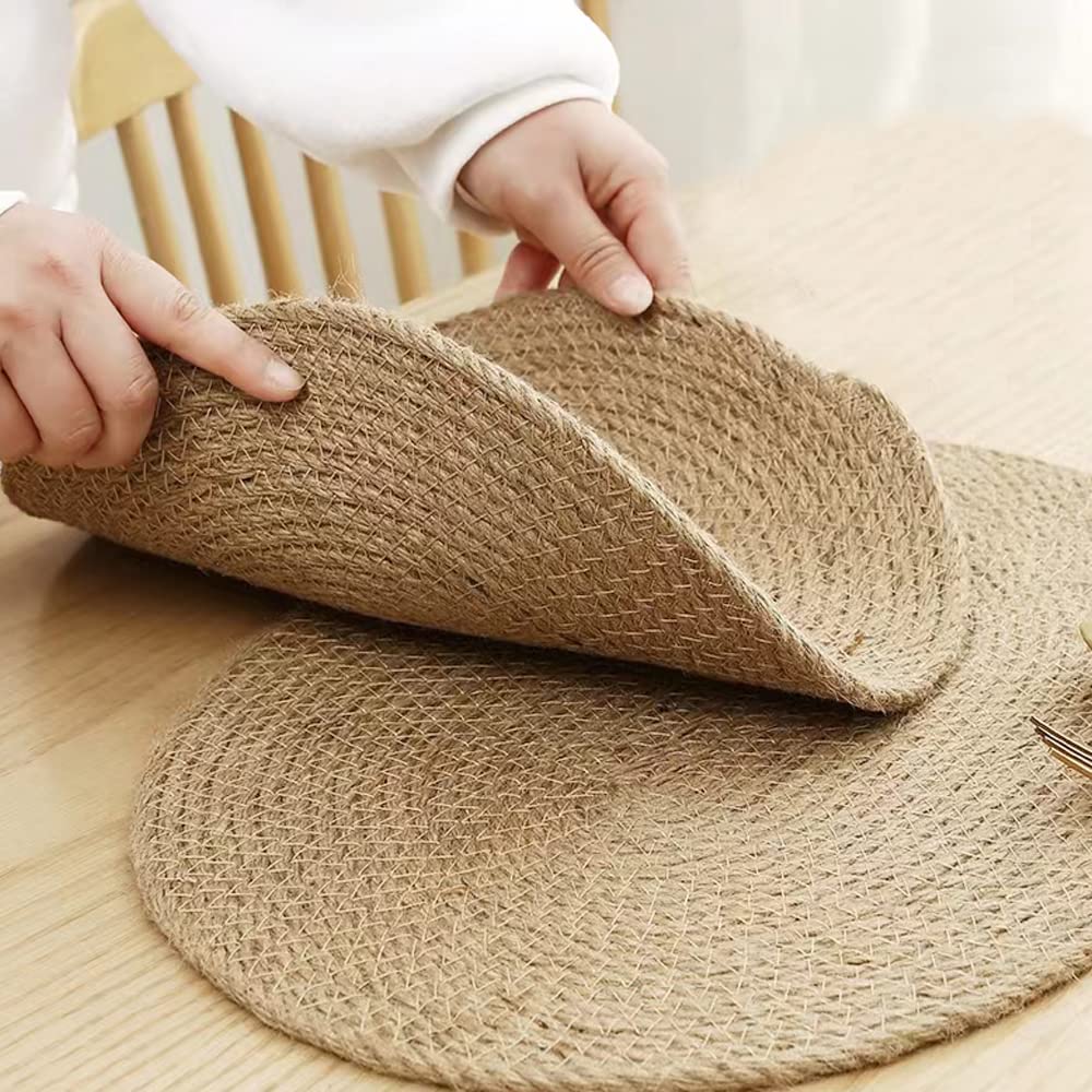 Aiminjey Large Oval Woven Placemats, 16 x 12 Inch 1 Pack Natural Jute Kitchen Dinning Table Mats, Rustic Boho Heat Resistant