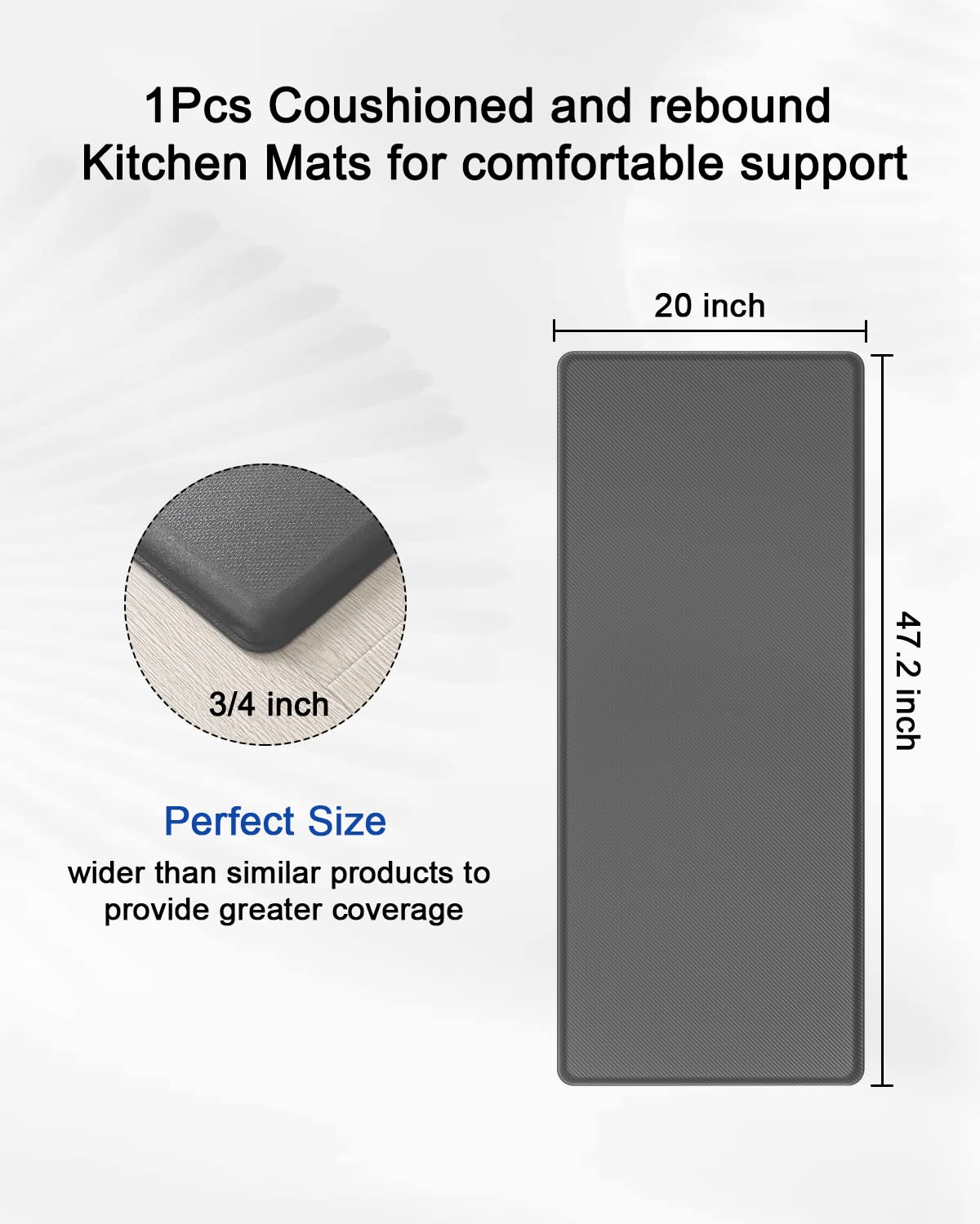 Artnice Kitchen Mat Cushioned Anti-Fatigue Floor Mat, Standing Desk Mat Anti Fatigue Ergonomic,Kitchen Non Slip Rugs and Mats, Standing Floor Mat for Work Place Office Kitchen Floor(20" x 47.2",Grey)