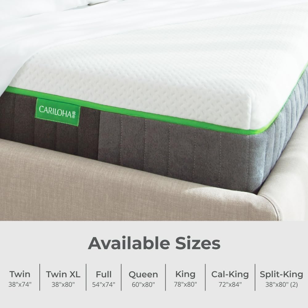 Cariloha Medium-Firm Classic Mattress | Queen | White | 10" Memory Foam | Viscose Material | Removable/Washable Cover, Side-Wedge Support, & Dual-Density Base