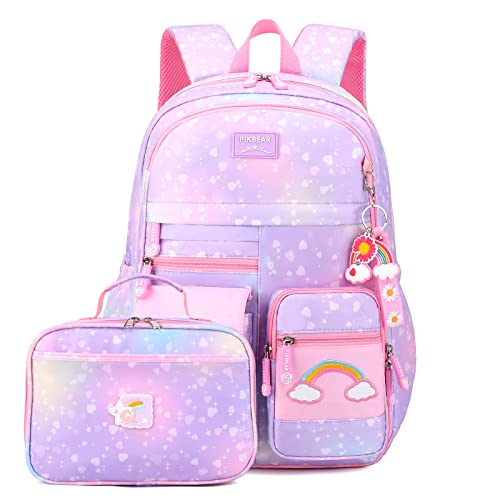 BEFUNIRISE Girls Backpack, School Backpacks 16 17 inch for Girls,Cute Book Bag for Teen Kid Elementary Middle High School (Purple Set, Small)