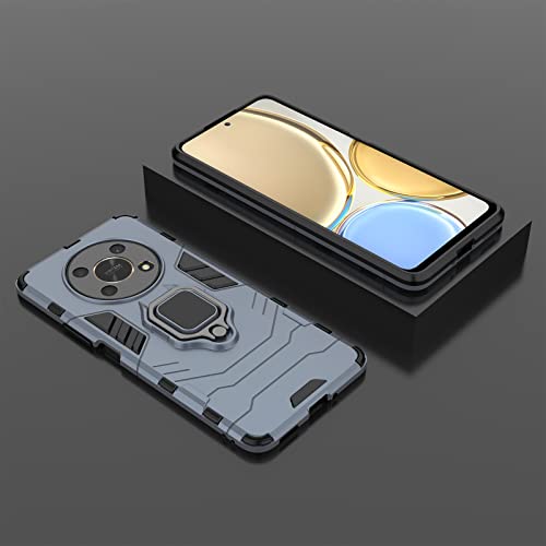 Compatible with Honor X9 Case Kickstand with Tempered Glass Screen Protector [2 Pieces], Hybrid Heavy Duty Armor Dual Layer Anti-Scratch Phone Case Cover, Blue