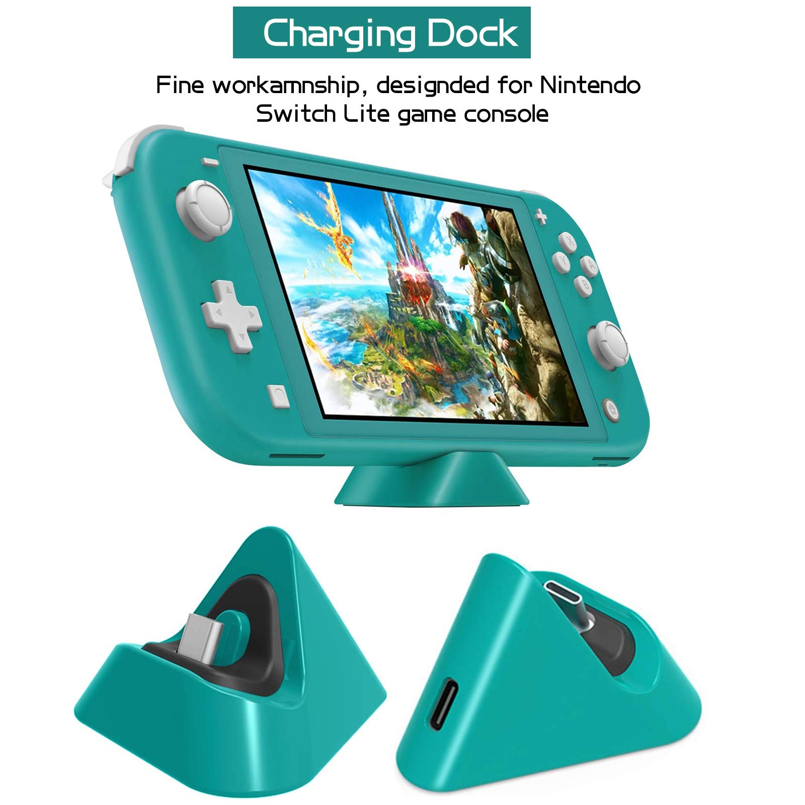 Accessories Bundle for Switch Lite, Kit with Carrying Case, Screen Protector, Playstand, Game Card Case, Charging Dock, USB Cable,Thumb-Grip Caps, Stylus for Nintendo Switch Lite