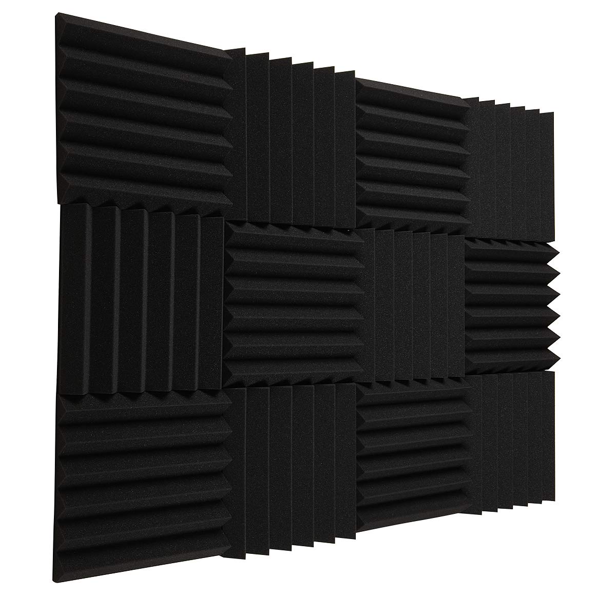 Acoustic Foam Panels Fireproof Sound Absorbing Panels Studio Foam Wedges for Walls, 1" X 12" X 12" (12Pack Black)