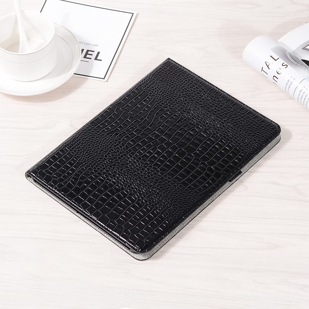 iPad Air-6 (13'') Case, iPad Pro-3 4 5 6 (12.9'') Case for Women, DMaos Crocodile Synthetic Leather Stand Folio Smart Cover with Pen Holder, Auto Sleep/Wake - Black