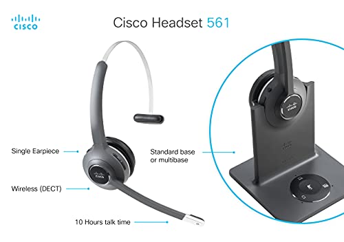 Cisco Headset 561, Wireless Single On- Ear DECT Headset with Multi-Source Base for US & Canada, Charcoal, 1-Year Limited Liability Warranty (CP-HS-WL-561-M-US=)