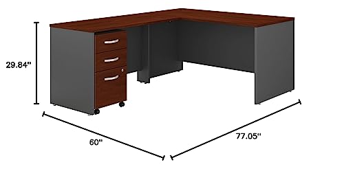 Bush Business Furniture Series C 60W L Shaped Desk with 3 Drawer Mobile File Cabinet in Hansen Cherry