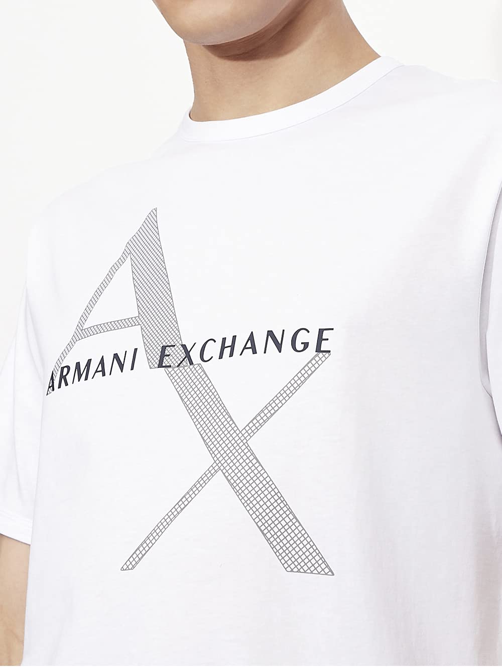 A|X ARMANI EXCHANGE mens Crew Neck Logo Tee T Shirt, Quilted Logo White, Small US