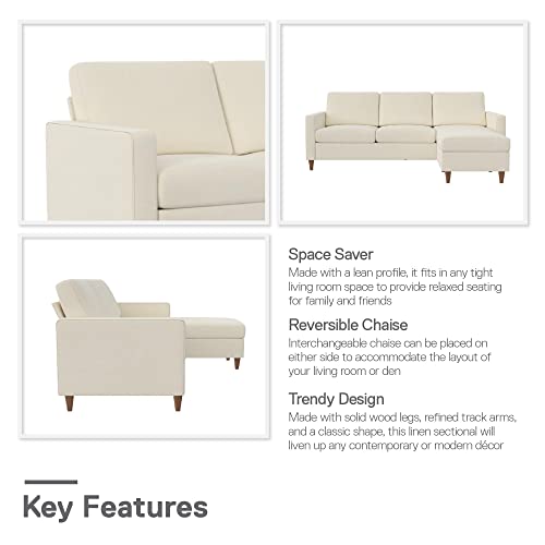 DHP Liah Reversible Sectional Sofa with Pocket Spring Cushions, Ivory