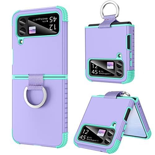 BENTOBEN Samsung Galaxy Z Flip 4 Case, Z Flip 4 5G Case, Heavy Duty 2 in 1 Full Body Rugged Shockproof Protection Cover with Ring Girls Women Boy Men Covers for Galaxy Z Flip 4 6.7”, Purple/Mint