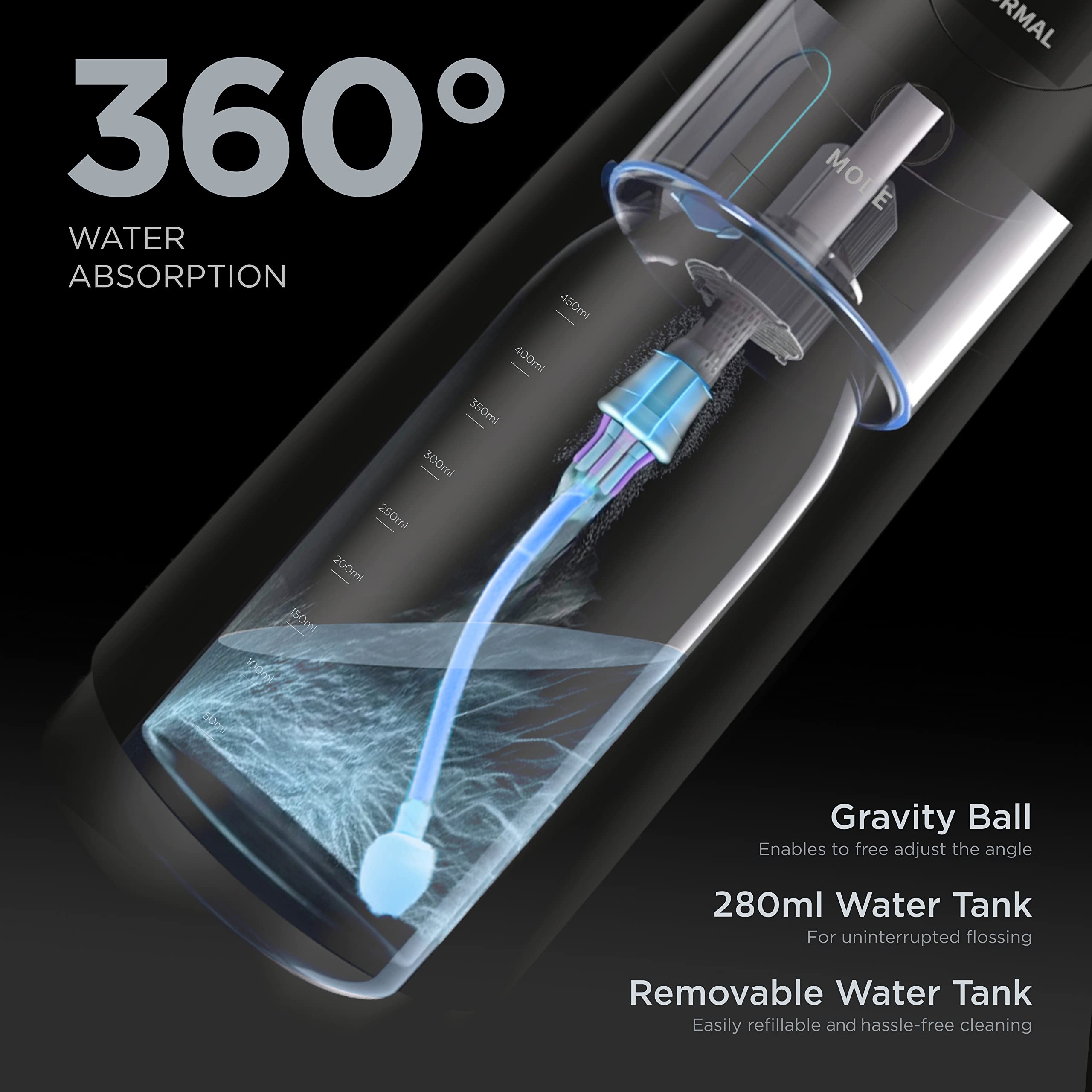AROVEA Water Flosser, 5 Professional Modes, 8 Replaceable Jet Tips - IPX7 Waterproof, Powerful Rechargeable Battery Life, Oral Dental flosser for Home Travel