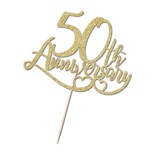 Bekaterea 50th Anniversary Cake Topper Gold Glitter,50th Birthday Cake Decoration,50th Anniversary Party Decorations,50th Anniversary Wedding Party Cake Decoration Supplies
