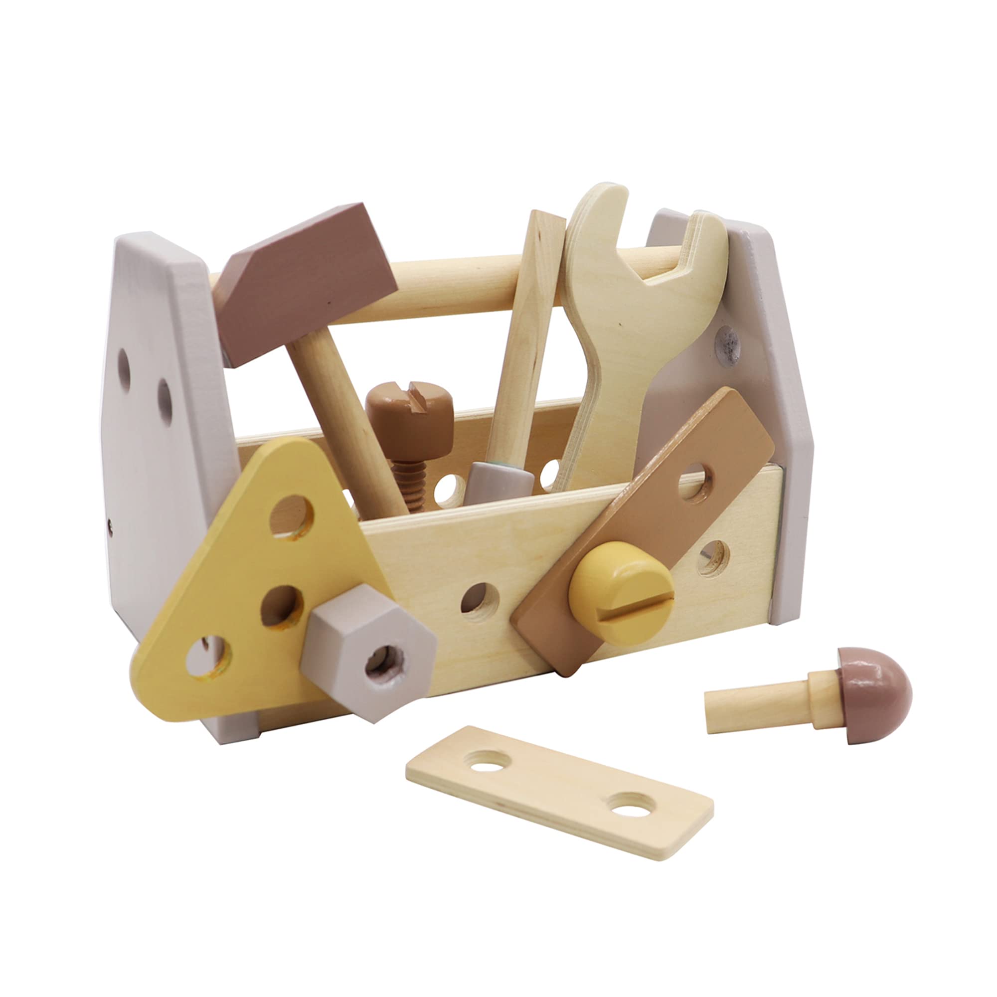 LEADER JOY Montessori Wooden Tools Kit Toddler Educational Construction Kids Toys Sets Play Box Preschool Play Tool Wooden Construction Toy (Yellow)
