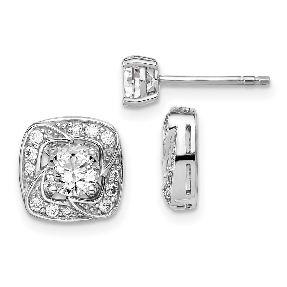 925 Sterling Silver Rhodium Plated 5mm Round CZ Cubic Zirconia Simulated Diamond Earrings With Square Jackets Measures 9.9x Jewelry for Women