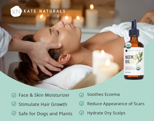 Kate Blanc Cosmetics Neem Oil for Skin, Hair & Face. Safe for Dog, Plants, Scalp & Hair Growth (4oz, Organic, Cold Pressed, Concentrate)