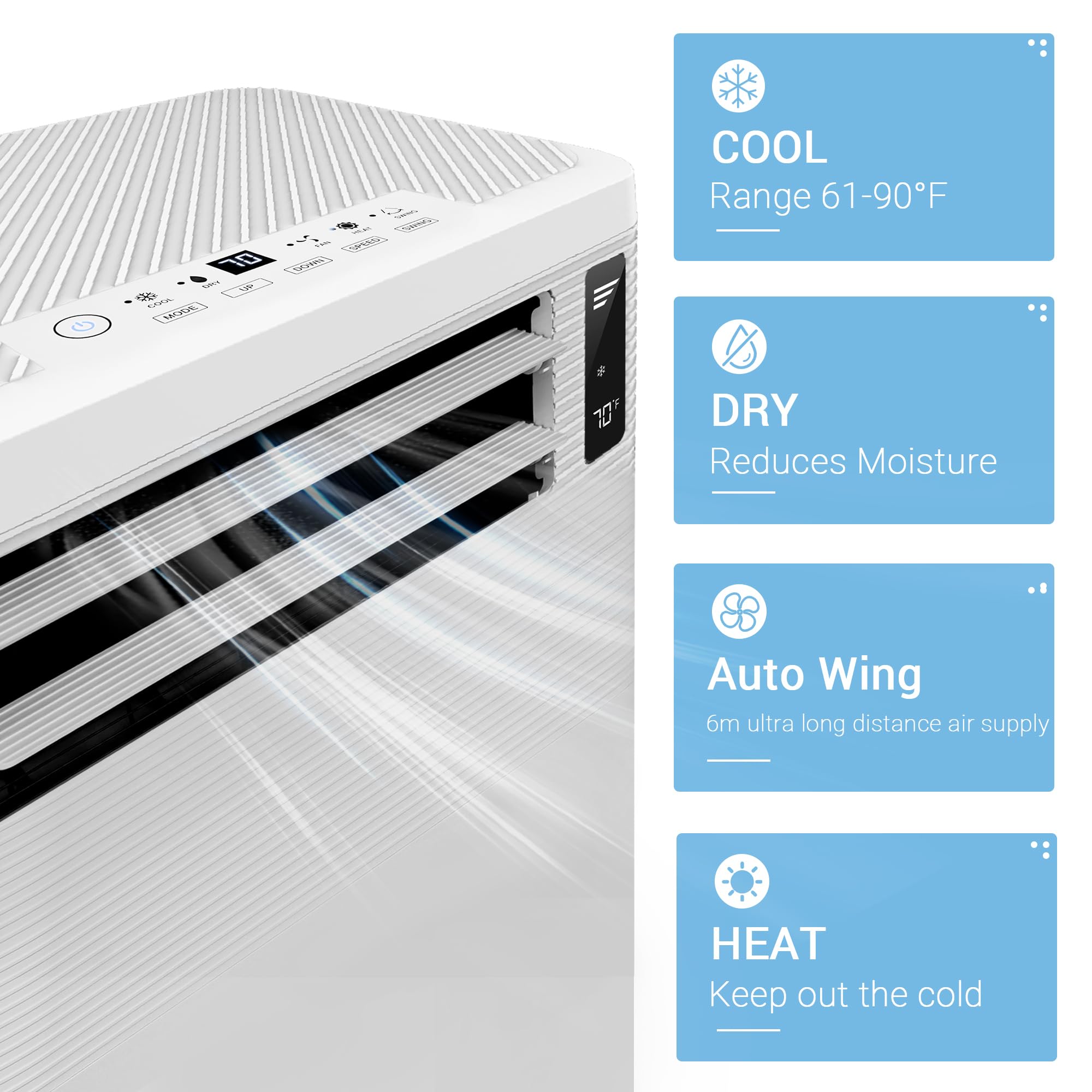 DELLA 14000 BTU WiFi Enabled Portable Air Conditioner & Heater, Freestanding Electric Auto Swing Fan Dehumidifier AC Unit w/Remote Control Window Kit For Rooms Up To 800 Sq.ft