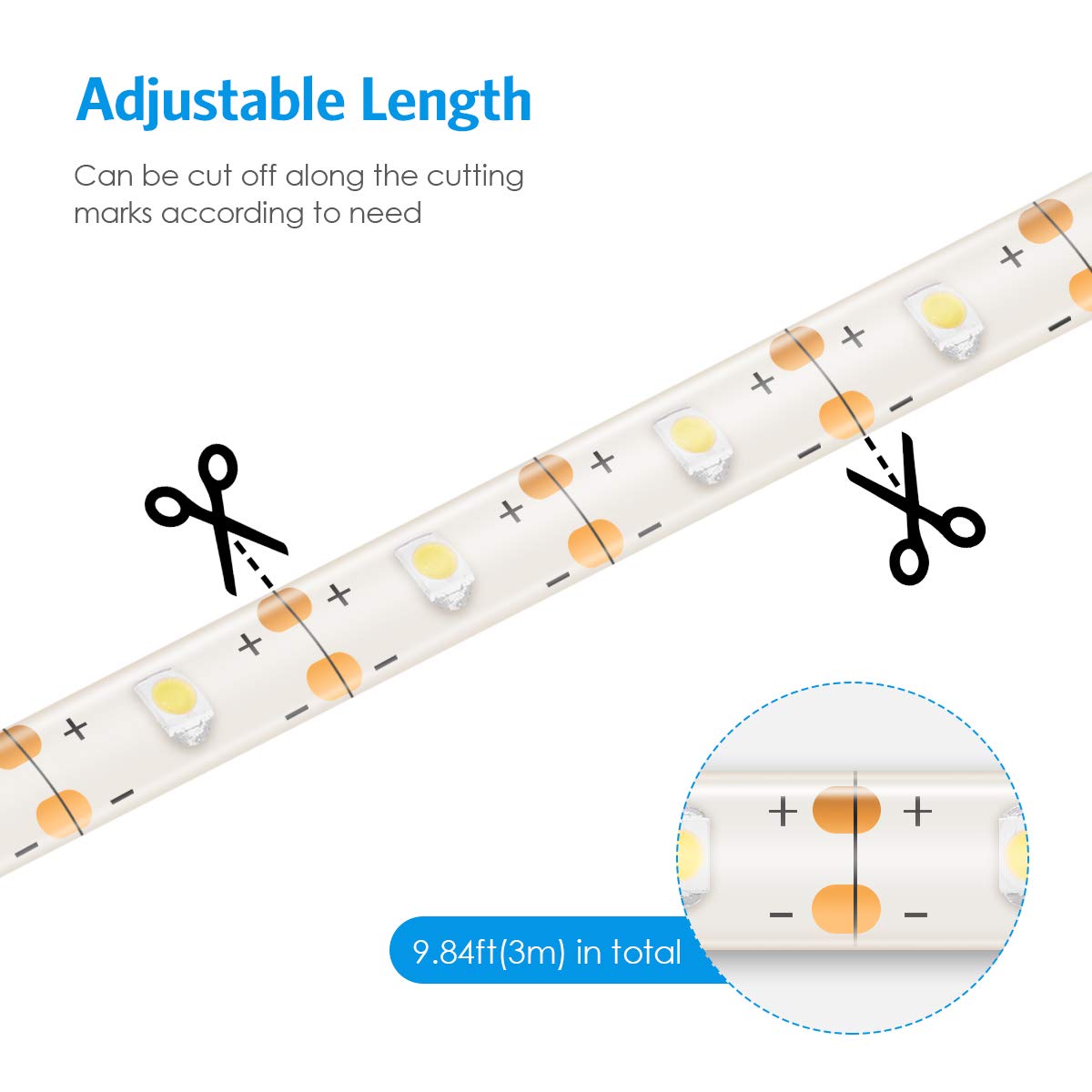 AMIR Upgraded LED Strip Lights, 90 LED 9.84ft Flexible Solar Strip Lights, 8 Lighting Modes, Waterproof for Patio, Garden, Home, Wedding, Courtyard (Warm White)