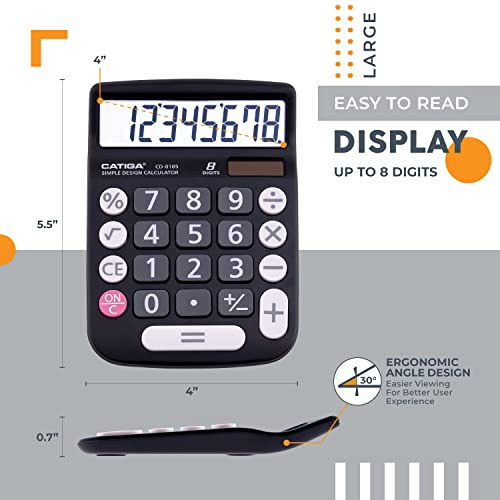 Desktop Calculator 8 Digit with Solar Power and Easy to Read LCD Display, Big Buttons, for Home, Office, School, Class and Business, 4 Function Calculators, with Battery, CD-8185