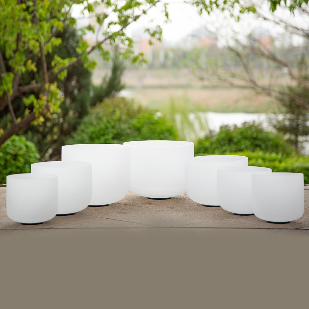ENERGYSOUND 432 Hz 7-12 Inch Chakra Set of 7 PCS Quartz Bowl For Crystal Singing Bowls + 3 PCS Carry Case Bags
