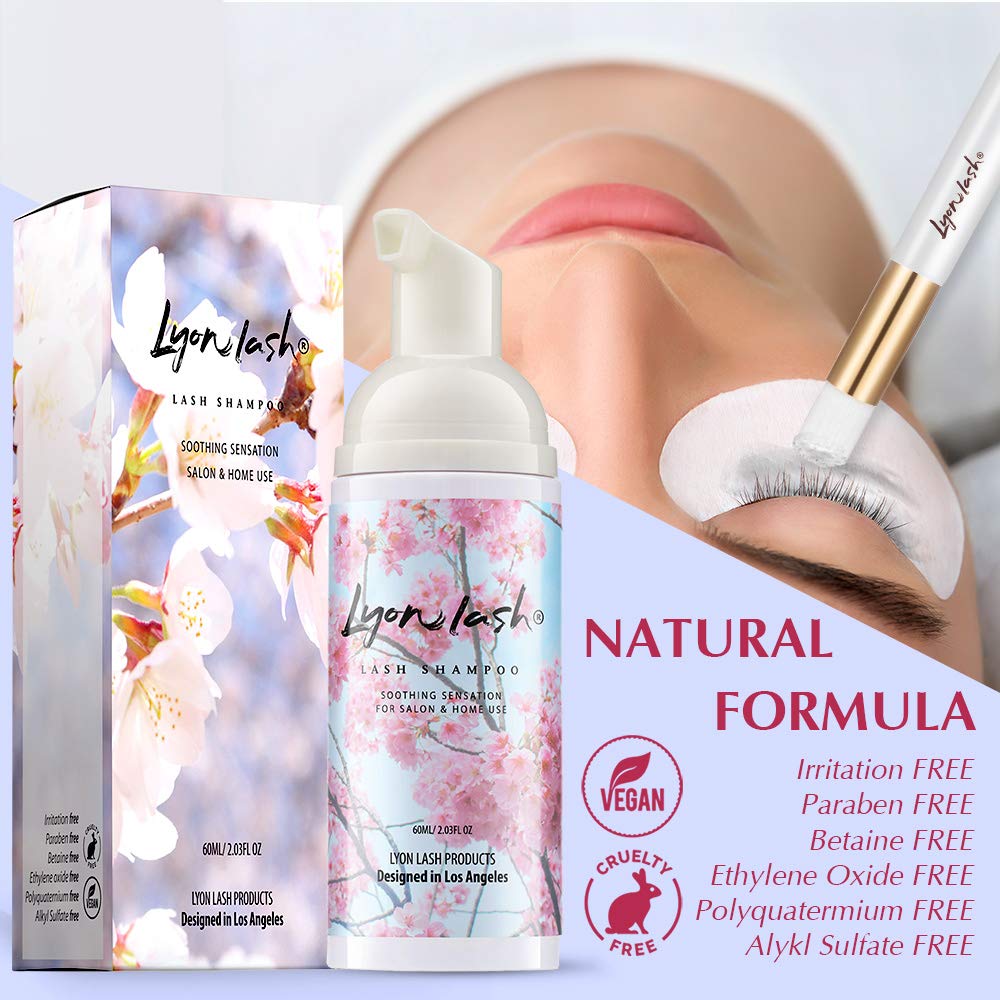 Lyon Lash Eyelash Extension Shampoo, Gentle Formula Paraben Free, Oil Free Foam Cleanser Kit | Remove Eye Makeup | Salon And Home Use