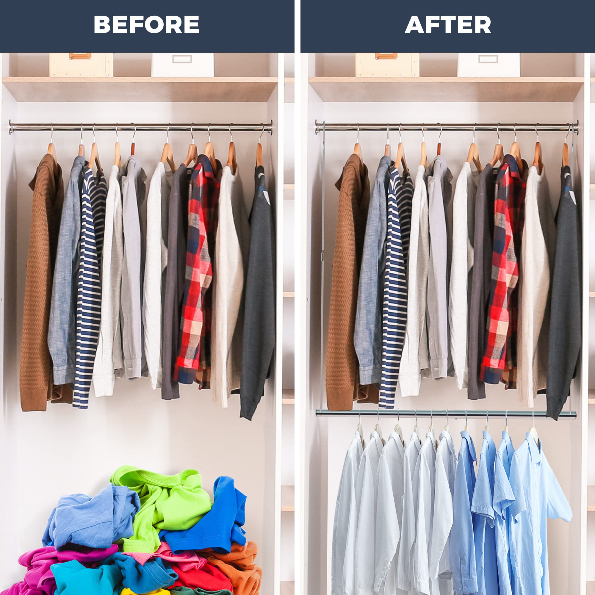 STO STO 1 Pack Closet Hanging Rod, Length and Height Adjustable Closet Rod, Space-saving Closet Extender Hanging Bar for Hanging Clothes, Chrome