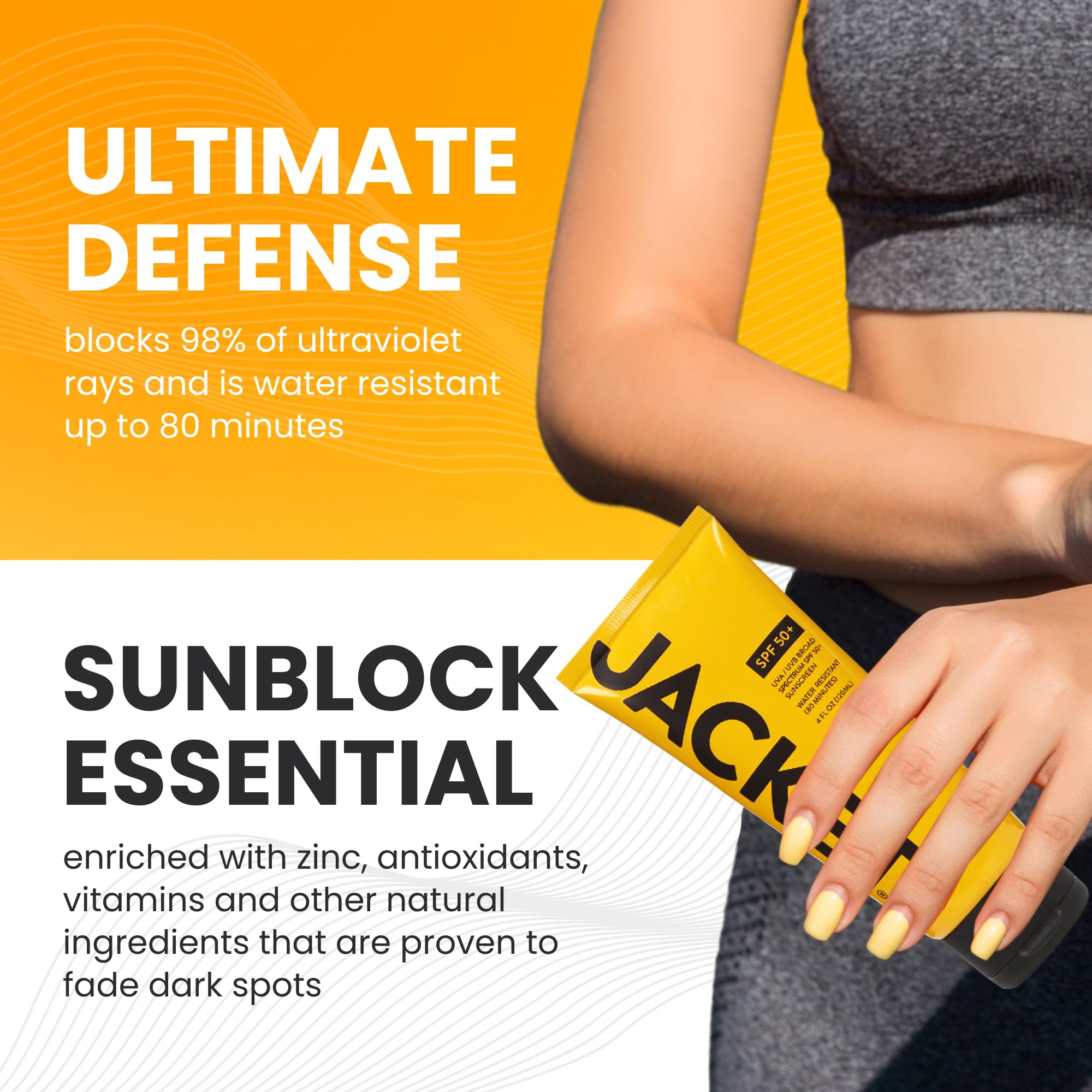 JACKET Sunscreen SPF 50+, Anti-Aging sunscreen with Vitamin C, Water resistant sunscreen for face, Zinc oxide sunscreen lotion, Age Spot Remover, Sunscreen for Body - LARGE 4 OZ size