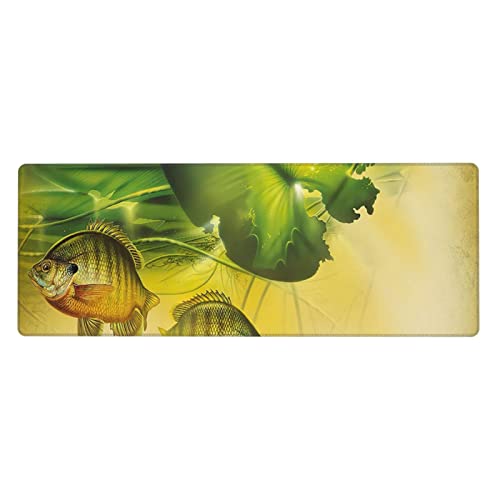 Fish Fishing Lily Pads Lake Bluegill Panfish Underwater Mouse Pads,31.5 X 12 Inch XXXL Mat Rubber Base Pad Sets Oversized Mousepad Desk Mat for Gaming
