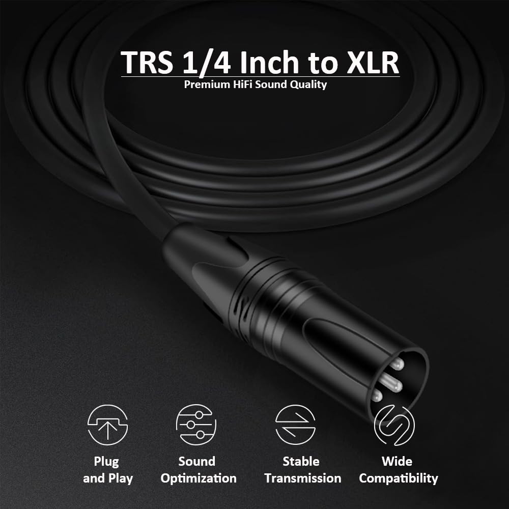 DREMAKE 10 Foot TRS Stereo 6.35mm 1/4 Inch to XLR Balanced Mic Cable Male to Male Audio Patch Cord for Speakers,Amplifier