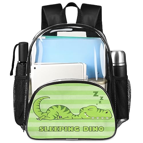 Clear Mini Backpacks Green Dinosaur Pattern Stripe Transparent Backpack Heavy Duty PVC See Through Bookbags Casual Daypack with Reinforced Straps for Work, School, Security, Travel, Beach¡