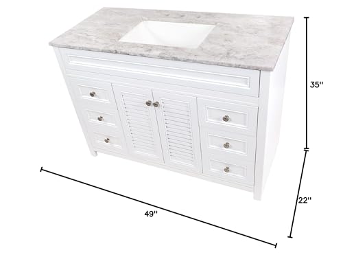 Spring Mill Cabinets Rillette Bathroom Vanity with 2-Door Cabinet, 4 Drawers, and Silver Ash Countertop with Integrated White Sink, 49" W x 22" D x 35.5" H, White