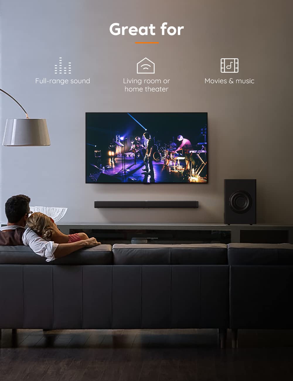 GEOYEAO Sound Bars for TV with Subwoofer, 3D / DSP/Bluetooth/HDMI-ARC Home Speakers, Bass Treble Adjustable, 2 in 1 Sound System Horizontal & Vertical Placement Surround Sound TV Speaker, 2.1 Channel