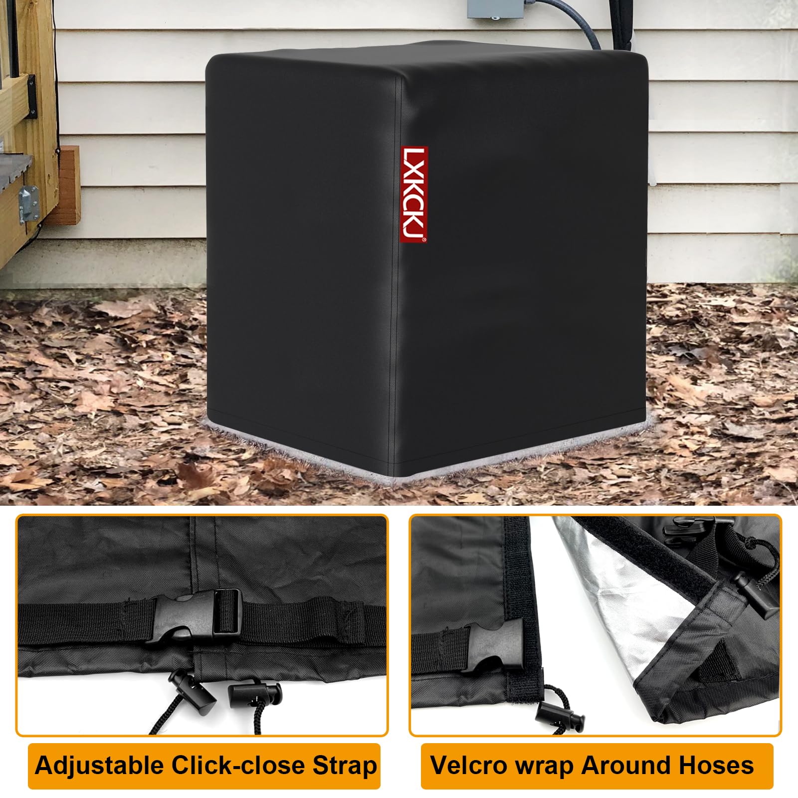 LXKCKJ Air Conditioner Cover for Outside Units - 420D Waterproof Air Conditioner Protection Covers for Window Unit - Winter AC Covers Fits AC Condensing HVAC Unit (Black 32''LX32''WX36''H)