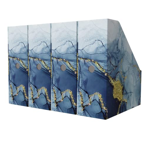 ANSSDO 6 Pack Cardboard Magazine Holder Premium Magazine File Holder Organizer, Magazine File Organizer, Large Volume Magazine Storage Box as Book Bins or Folder Holder for Desk -Blue Gold 6 Pack