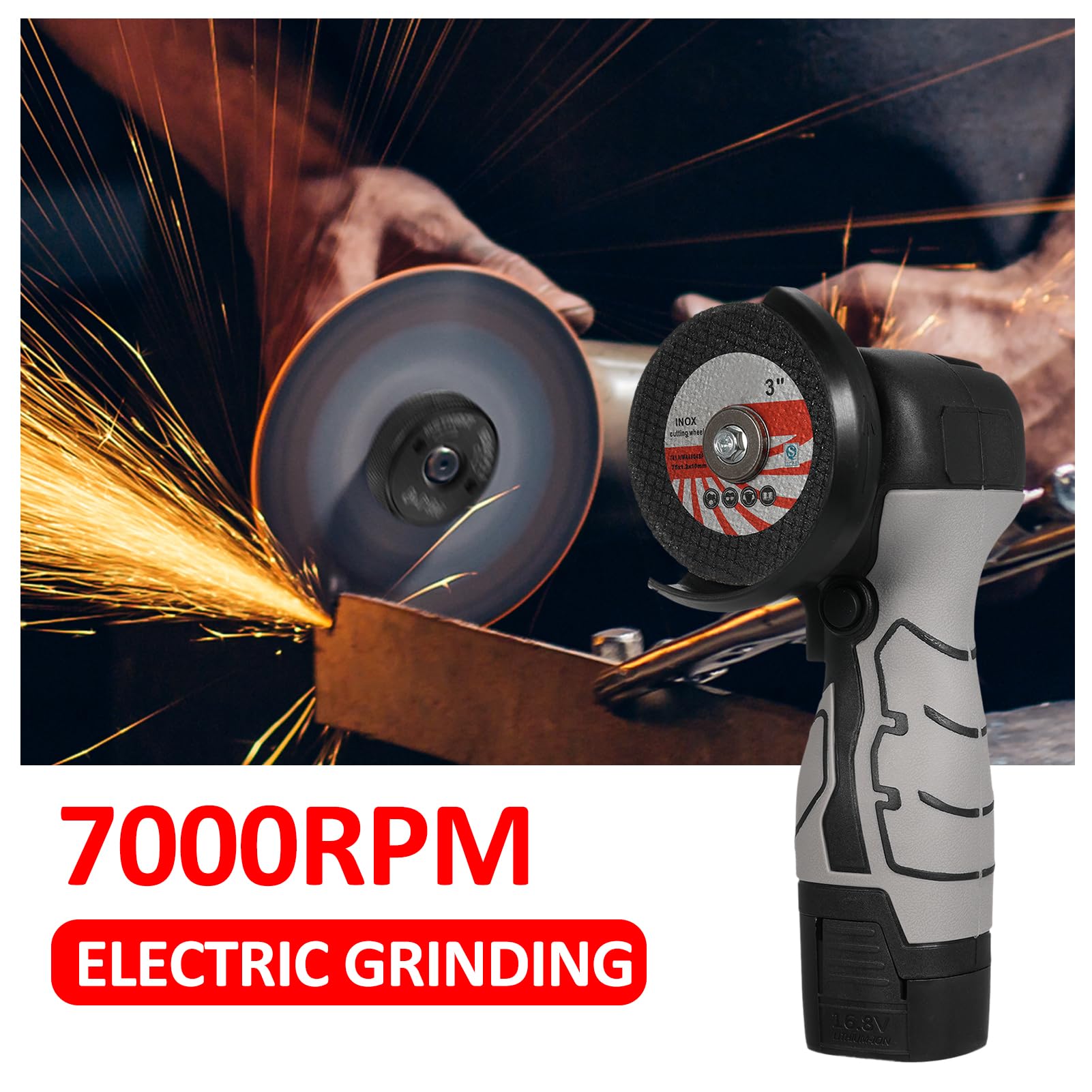 Angle Grinder, Weytoll 7000RPM Cordless Angle Grinder, Electric Grinding Tool, Mini Angle Grinder with 2Pcs 16.8V 2000mAh Battery and Grinding Disc for Cutting Polished Brick Wood Stone Steel