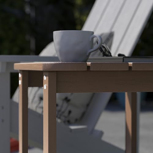 Flash Furniture Charlestown Tiered Commercial Poly Resin Adirondack Side Table - Natural Cedar - All-Weather - Indoor/Outdoor
