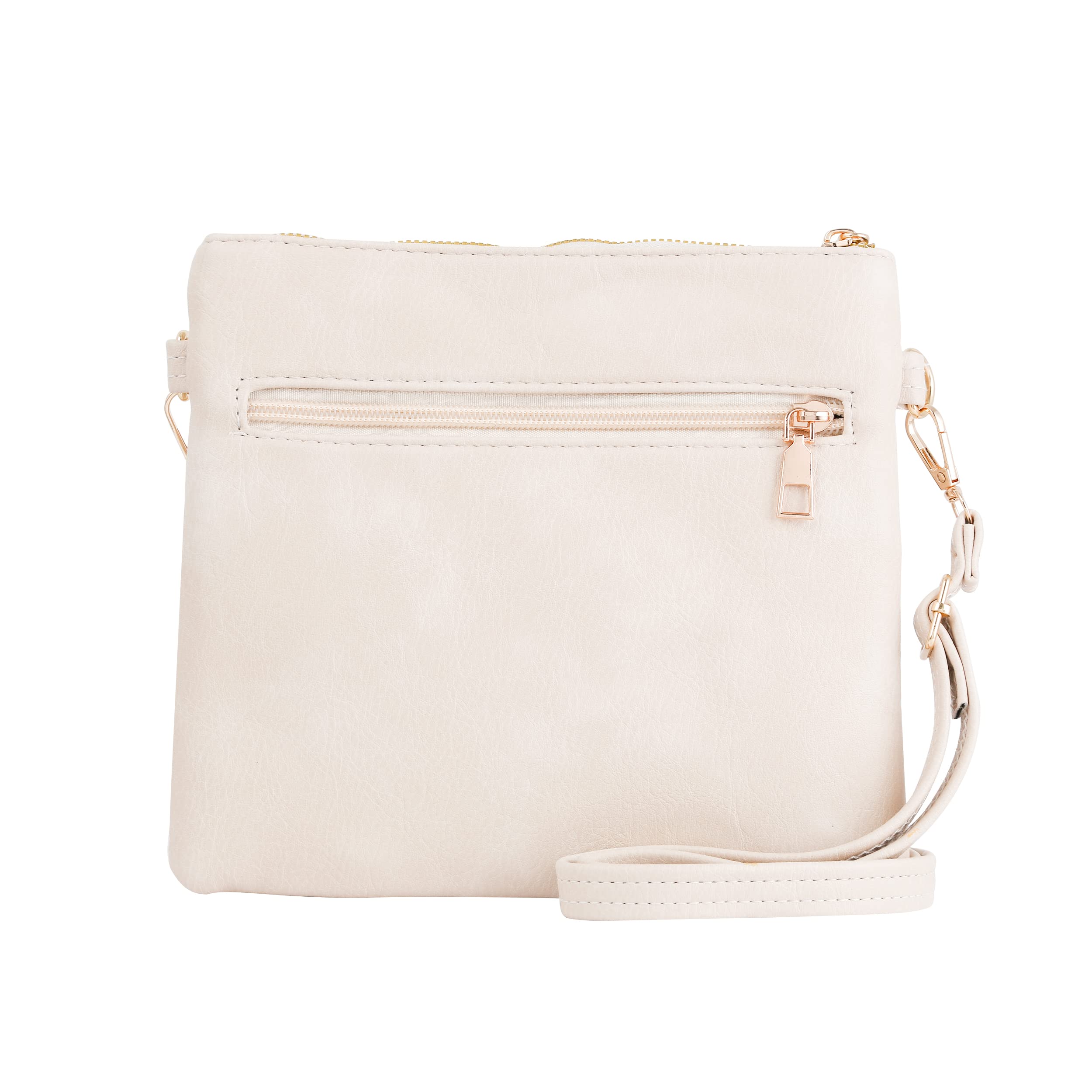 DELUXITY Essential Casual Functional Multi Pocket Double Zipper Crossbody Purse Bag for Women (Dark Taupe)