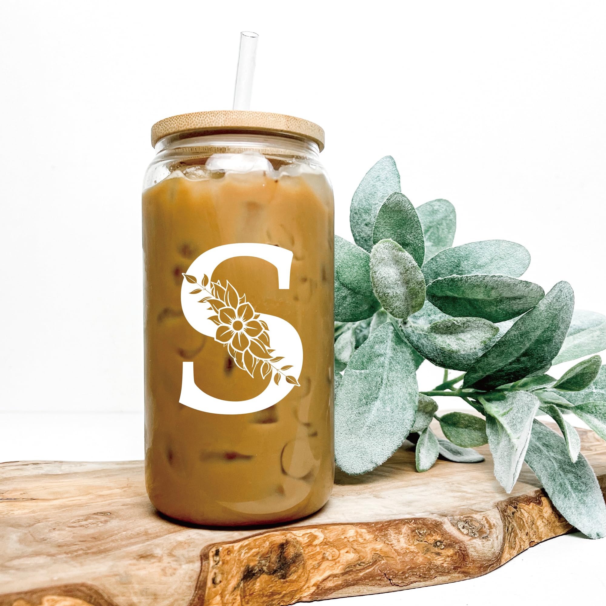 Personalized Gifts for Women, Monogrammed Glass Cups with Lids and Straws, Custom Tumbler, Cute Customized Mug, Aesthetic Stuff, Initial Iced Coffee Cup, Drinking Glasses, Birthday Teacher Gifts, A
