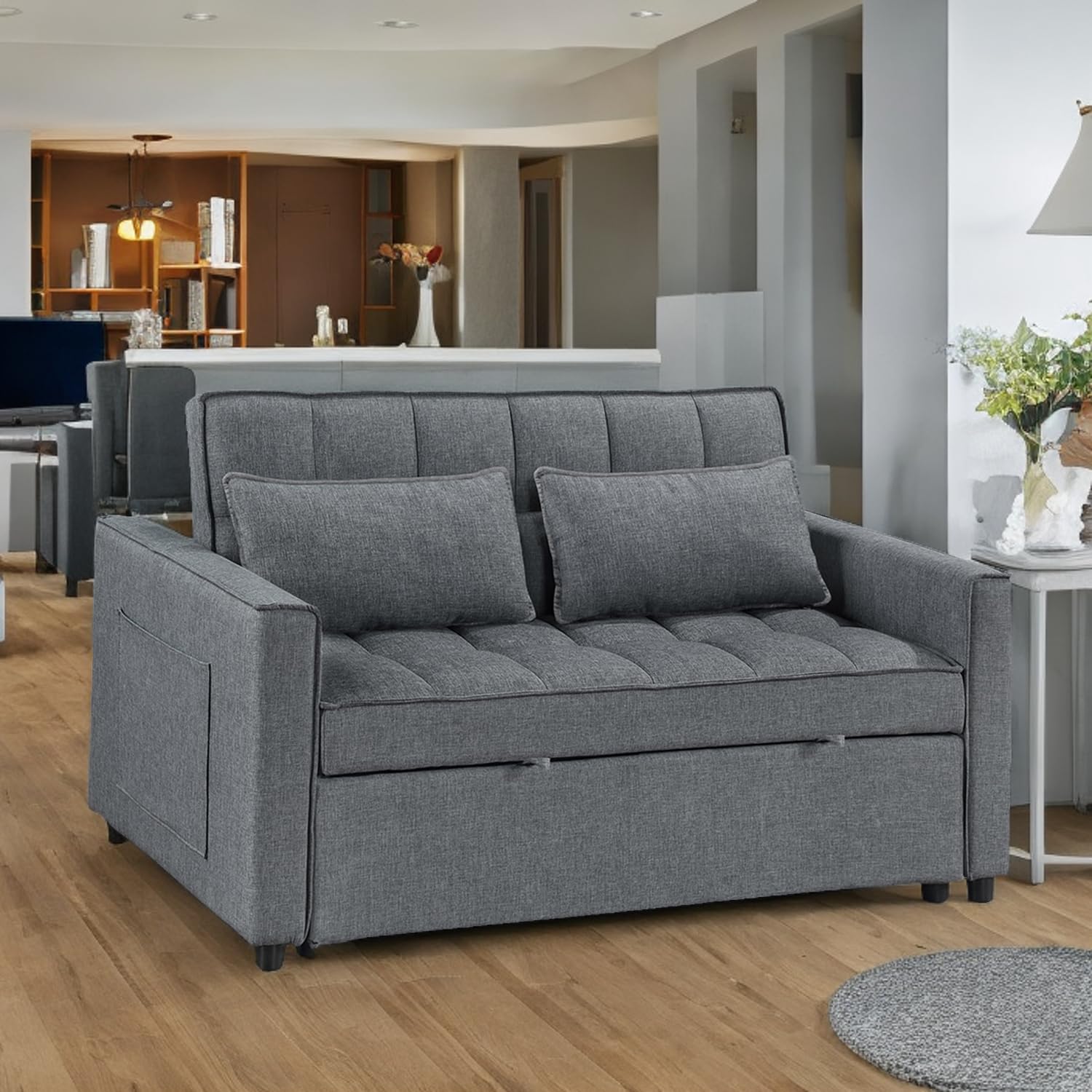 Anmutig Pull Out Sofa Bed 3-in-1 Convertible Sofa Sleeper Chair Bed,Adjustable Armchair Beds for Small Spaces, Apartment, Living Room, Office (Grey)
