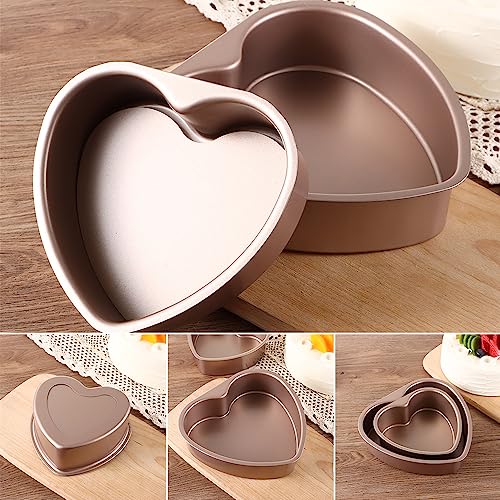 beyonday 2pcs Heart Shaped Cake Pan with Removable Bottom, 6+8 inch Carbon Steel Cake Tray for Wedding Birthday Anniversary, Kitchen Baking Bread Cheesecake Non-stick Cake Mold (Gold)