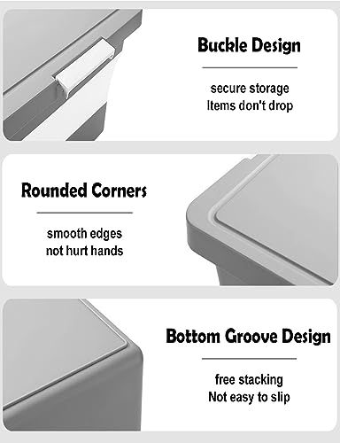 Beinilai Collapsible Storage Bins with lids,26 Qt Plastic Storage Bin Containers Tote Organizing with Secure Buckles,Suitable for Family Outdoor Multi-scene,Grey