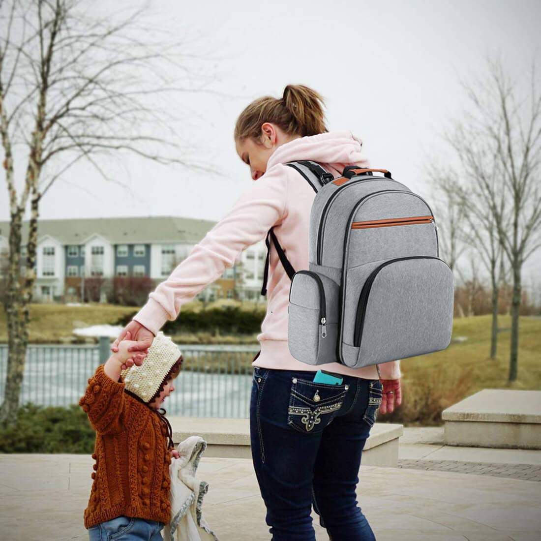 Abonnyc Diaper Bag Backpack Waterproof Diaper Backpack Nappy Tote Bags Large Capacity Fit Stroller,Unisex and Stylish,Gray