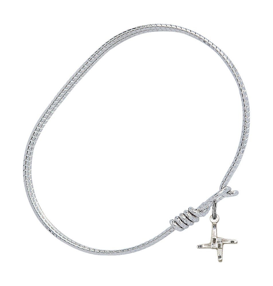 6 1/4 inch Oval Eye Hook Bangle Bracelet w/St. Brigid Cross in Sterling Silver