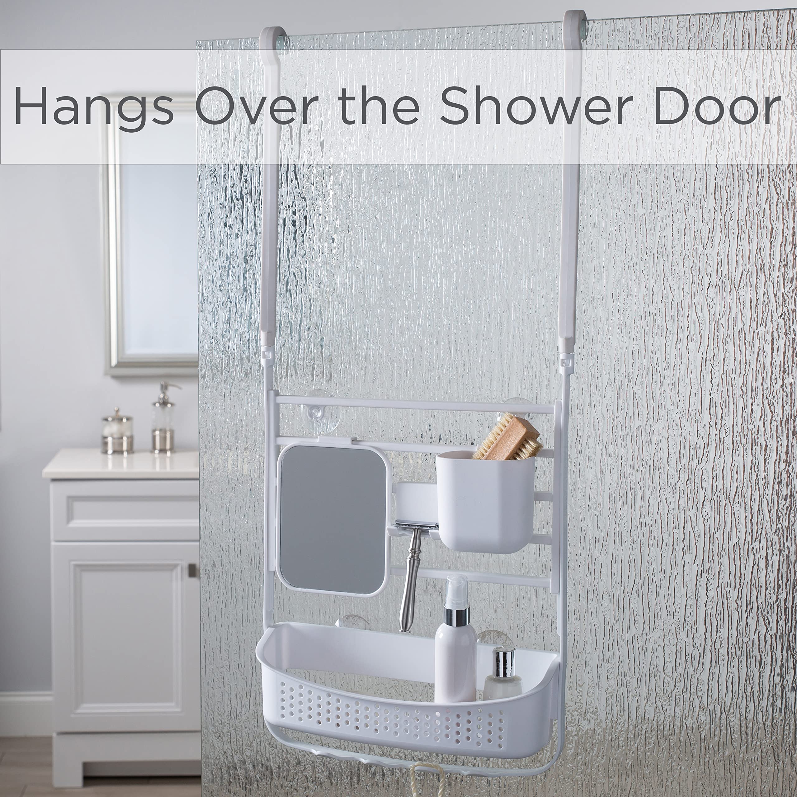 Bath Bliss Deluxe Flex Adjustable Shower Caddy | 2 Hanging Options | Customizable Accessories | Bathroom Storage | White