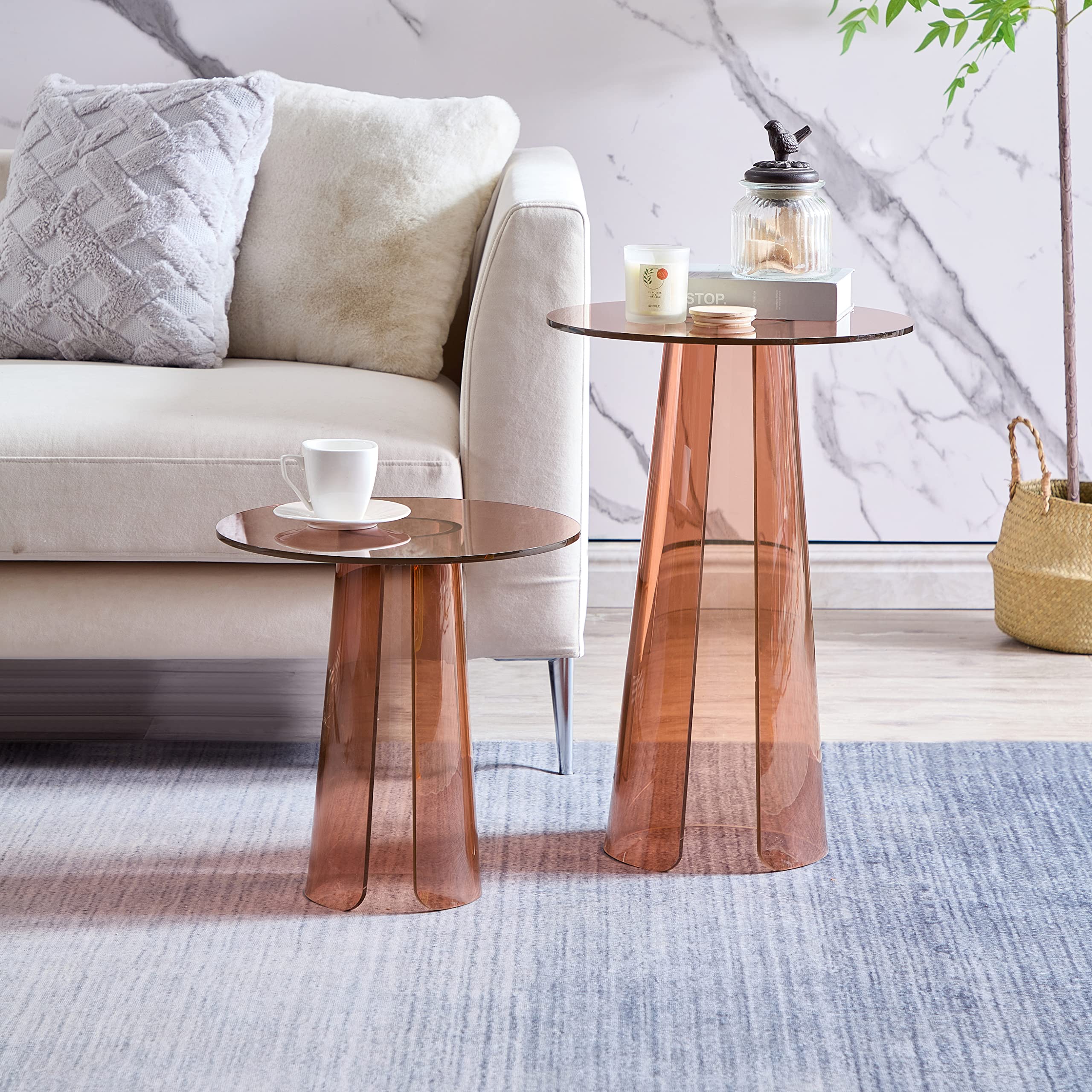 ACRYLCASE Acrylic Furniture Table End Side Round Shape Small Size Coffee Table (Blue Transparent, 15x15x15''H)