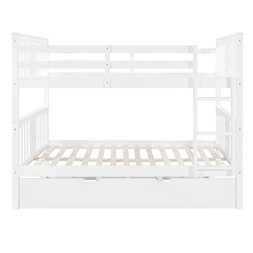DEYOBED Full Over Full Wooden Bunk Bed with Trundle - Suitable for Kids, Teens, and Adults, Maximizing Space and Comfort in Bedrooms