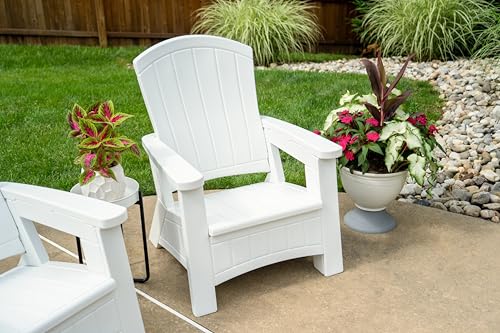 Suncast UV-Resistant Stylish Adirondack Outdoor Backyard Patio Chair with in-Seat Storage, White