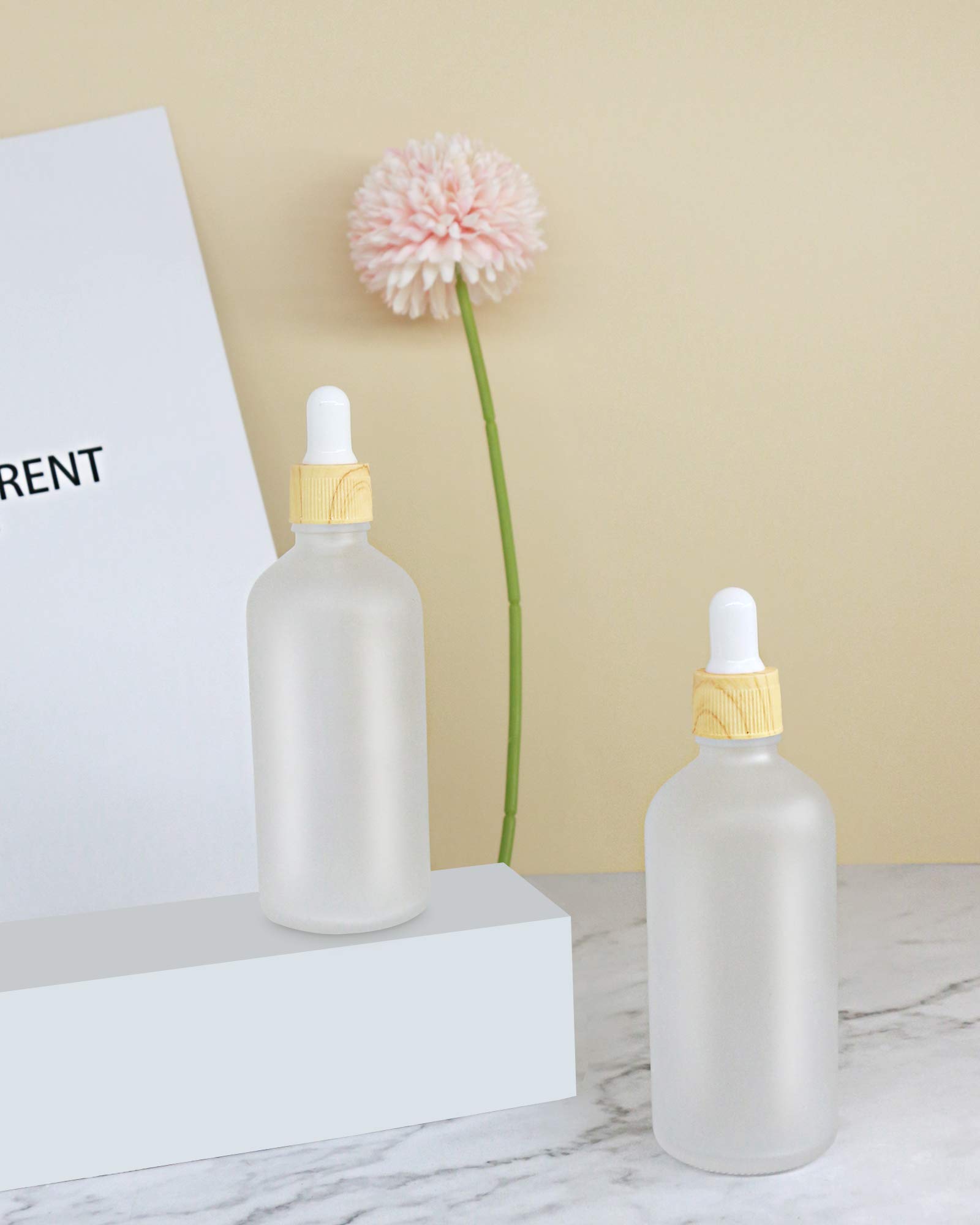 AMMAX Gemice 4 Pack Frosted Glass Dropper Bottles, Essential Oil Bottles With Eye Dropper Lids Perfume Sample Vials Essence Liquid Cosmetic Containers