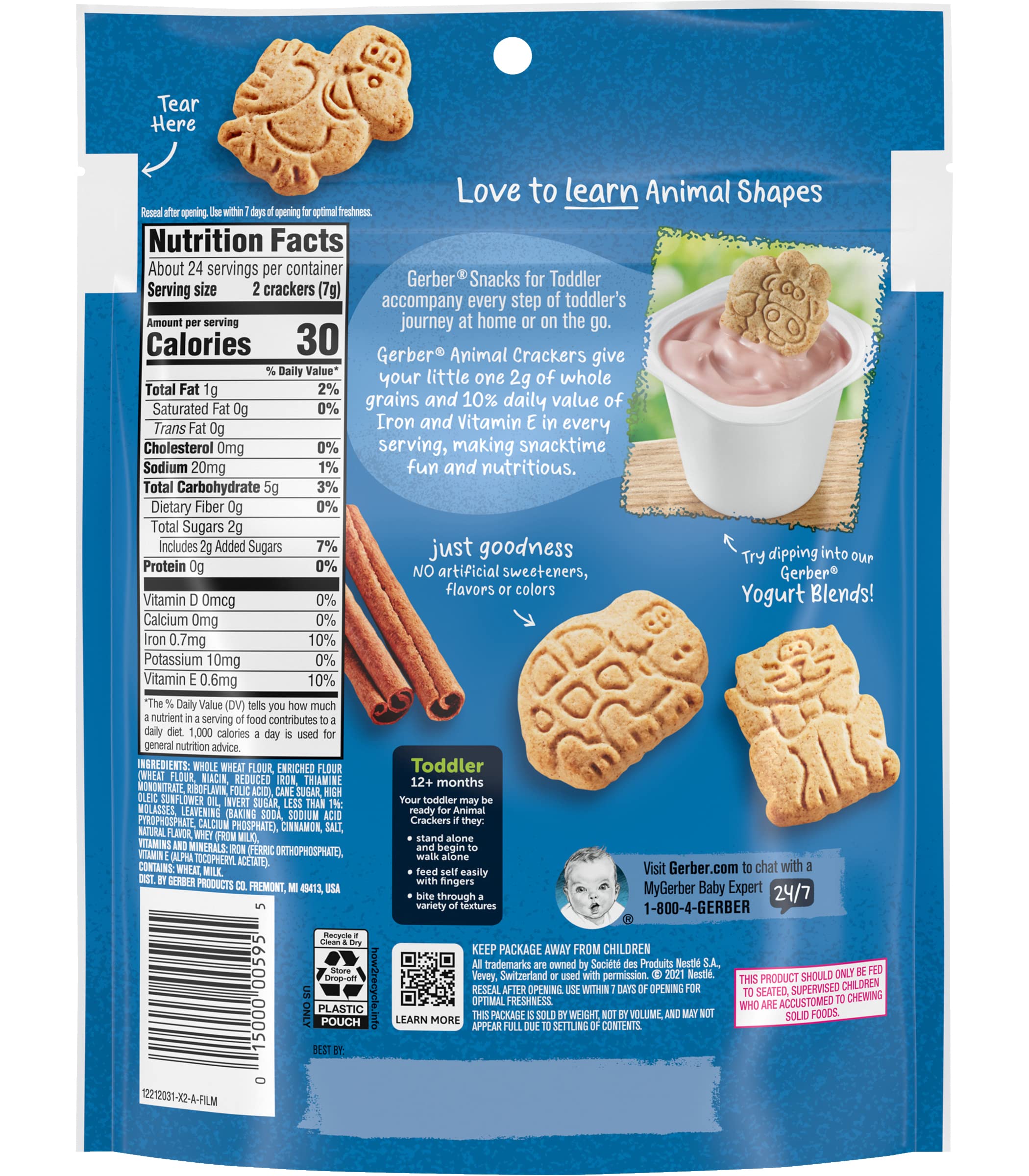 Gerber Graduates Cinnamon Graham Animal Crackers, 6 ounce (Pack of 12)