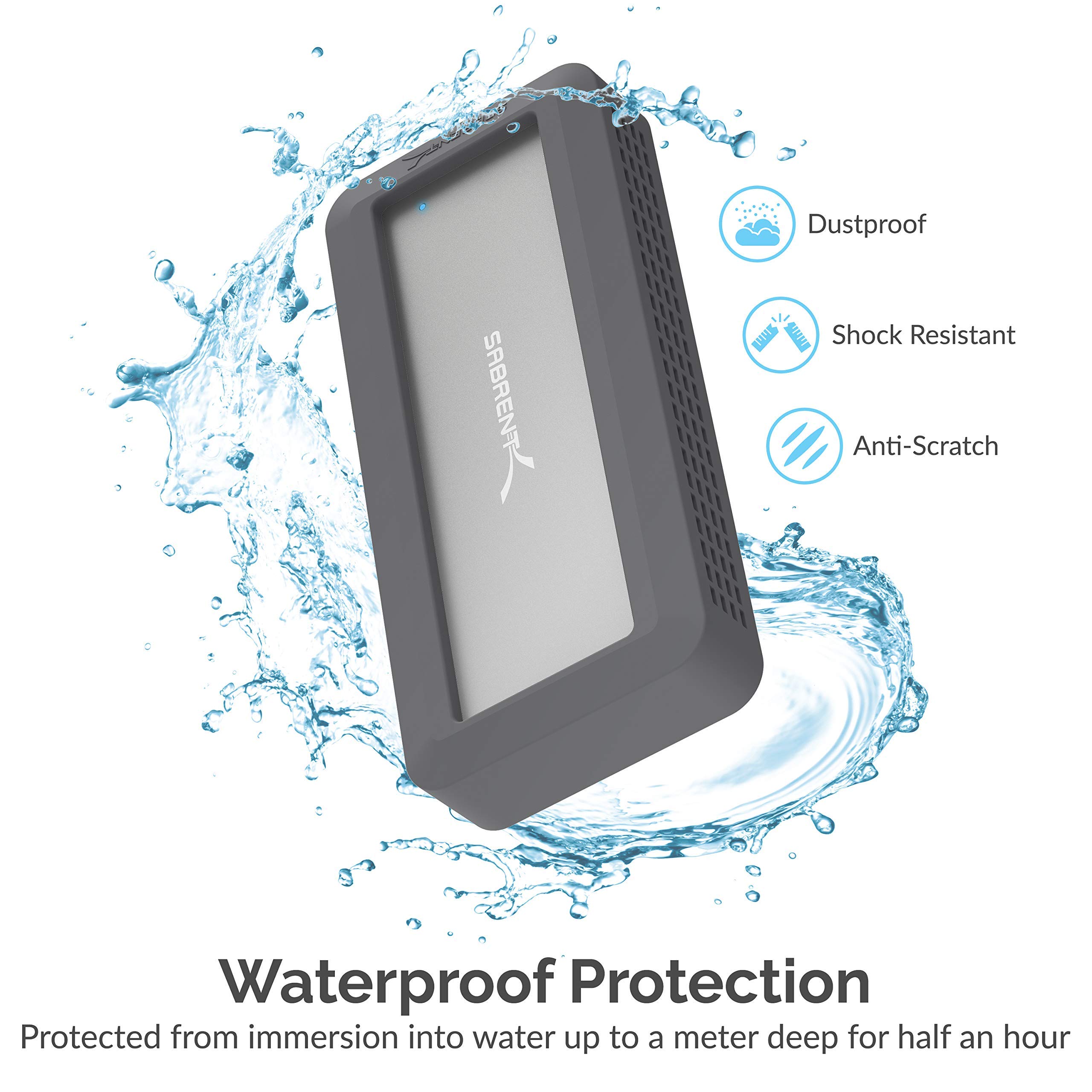 Sabrent USB 3.2 Rugged Waterproof Enclosure + 7 Port USB 3.0 HUB + 2 Charging Ports with 12V/4A Power Adapter